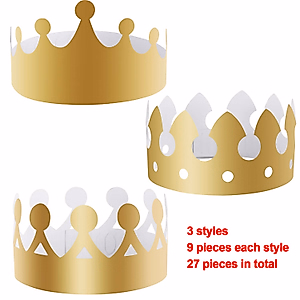 SIQUK 27 Pieces Golden Paper Crown Party Gold Crowns Hats King Crowns for Party and Celebration