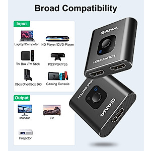 HDMI Switch 4k@60hz Splitter, GANA Aluminum Bidirectional HDMI Switcher 2 in 1 Out, Manual HDMI Hub Supports HD Compatible with Xbox PS5/4/3 Blu-Ray Player Fire Stick Roku