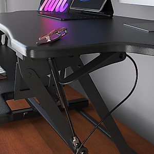 Mount-It! Height Adjustable Standing Desk Converter | 48” Wide Tabletop Sit Stand Desk Riser with Gas Spring | Stand Up Computer Workstation Fits Dual Monitors | Black | MI-7925