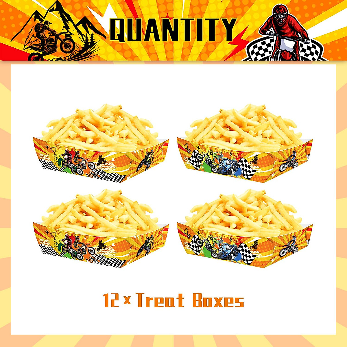 Heidaman Dirt Bike Paper Trays, 12pce, Yellow, Disposable, Motorcycle Design, Birthday Party Supplies