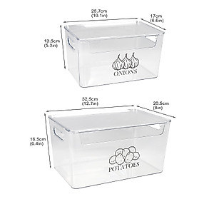 2 Pack Potato and Onion Storage Bins with Lid, Dustproof and Stackable Organizer for Kitchen, Transparent Vegetable Containers, Multi-Functional Pantry and Fridge Baskets,Food Storage Potato Box Clear