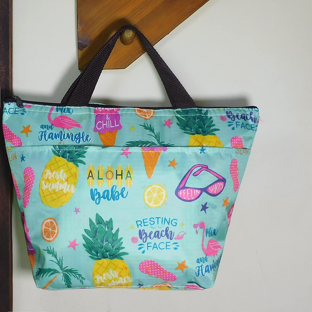 fopor Small Picnic Insulated Cooler Bags - Thermal Canvas Lunch Tote with Pocket Handle,Beach Camping Party Office Work Garden Reusable Picnic Diner Lunch Insulated Bags/Colorful Fruits