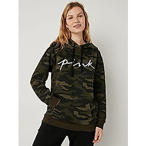 Victoria's Secret PINK Fleece Pullover Campus Hoodie, Carbide Camo, Small