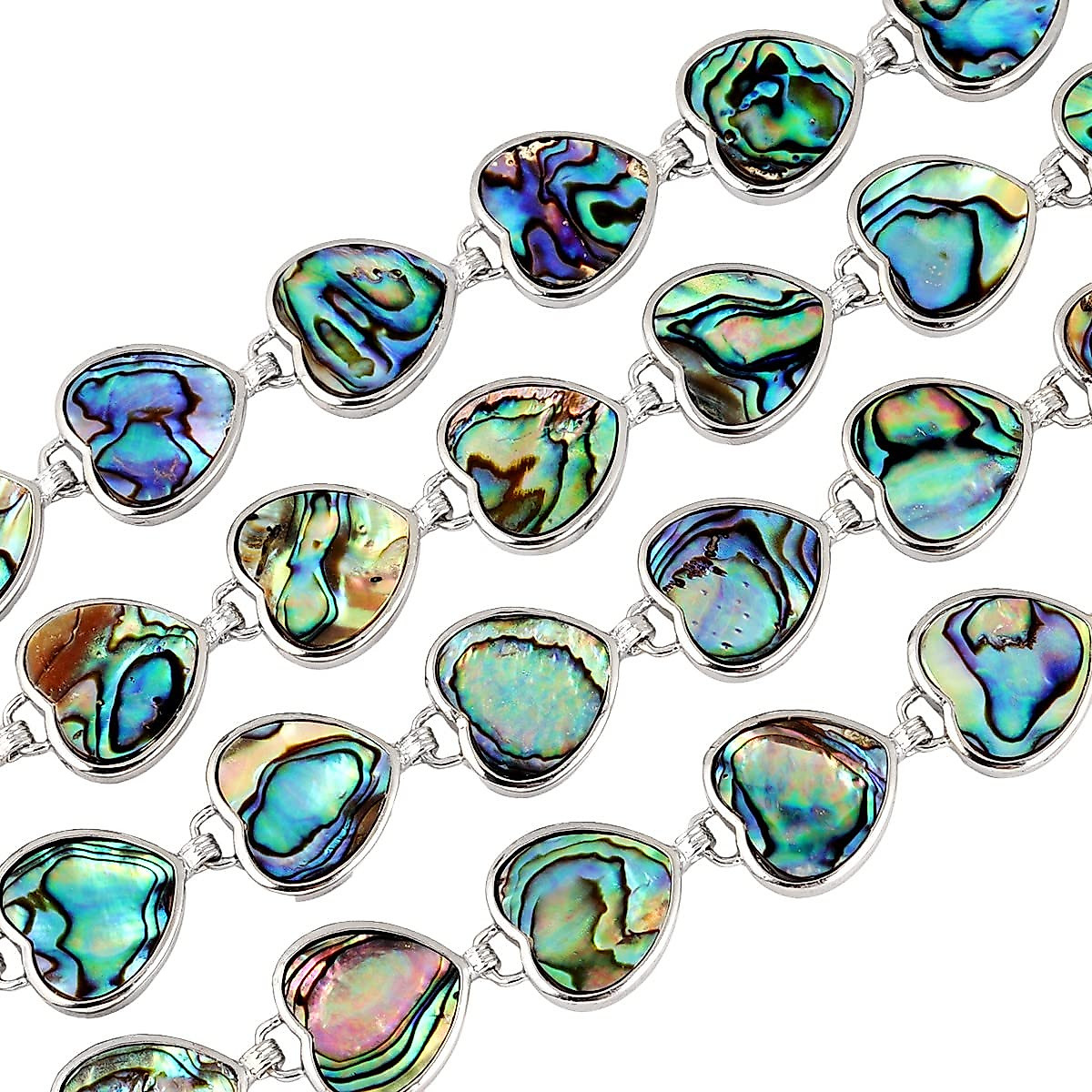 TUMBEELLUWA Natural Abalone Shell Bracelet for Unisex, Rainbow Sea Shell Bangle with Adjustable Link, Heart