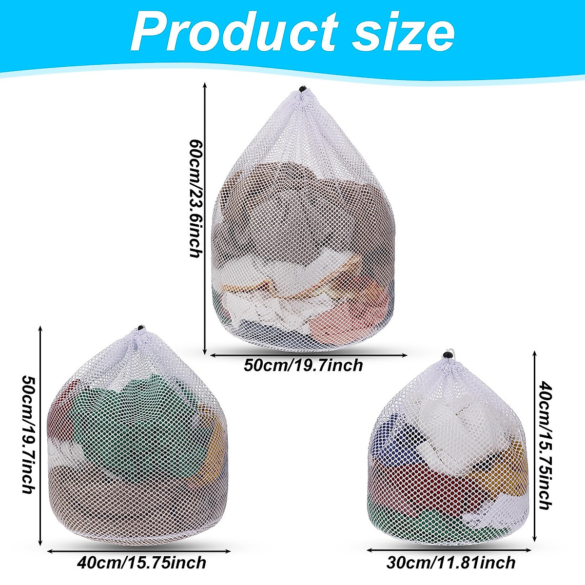 3 Pcs Mesh Laundry Bags Large Washable Laundry Bags Mesh Wash Bags with Drawstring Closure Mesh Washing Bags for Delicates Clothes Bed Linen Toys College Dorm Apartment, 3 Size