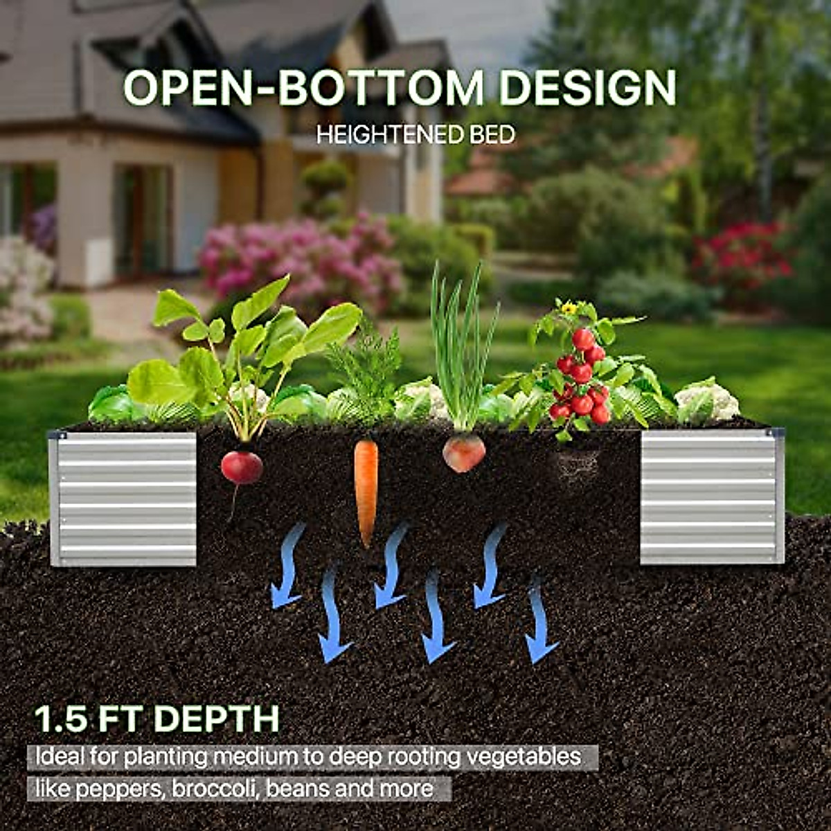 Raised Garden Bed 8x4x1.5ft Galvanized Raised Garden Beds Outdoor for Vegetables Gardening Flowers 18inch Tall Deep Root Raised Bed Planter Box - Metal Raised Garden Bed Kit with Gloves - Galvanized