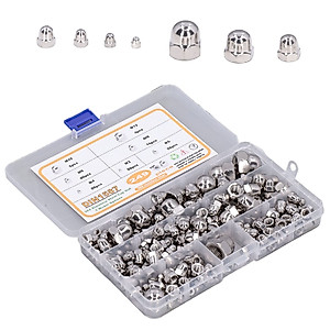 249Pcs Acorn Hex Cap Nuts Assortment Kit,M3‑M12 DIN1587 304 Stainless Steel Bright Finish