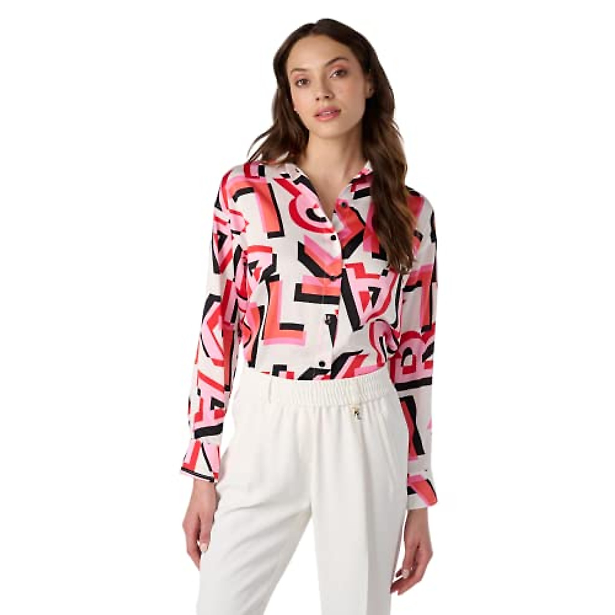 Karl Lagerfeld Paris Women's Logo Color Blouse, WHT Calypso CRL MLTI