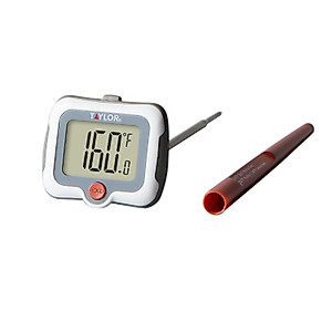 Taylor Pivoting Head Instant Read Digital Meat Food Grill BBQ Cooking Kitchen Thermometer with Protective Sleeve, Gray