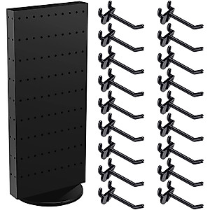 Rotating Display Stand Pegboard Display Rack 10.4'' W 23.6'' H Four Sided Peg Board Display Stands for Selling Vendor Craft Shows Pegboard Organizer Retail Counter Display with 54 Pcs Hooks (Black)