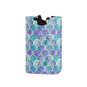 Ollabaky Large Foldable Laundry Hamper Bag with Handles, Mermaid Scales Laundry Basket Box Big Storage Organizer for Family, Dormitory, Washhouse