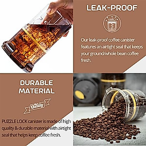 PUZZLE LOCK Adjustable Coffee Canister - Airtight Storage Container for Coffee Beans and Grounds, Tea, Spice (12.7oz, Medium)