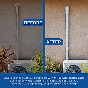 DuctlessAire White Paintable Mini Split Line Set Cover Kit - Cover for Ductless Mini Split AC & Heating System - Easy to Install Cover Kit with Wall Cap, Hide-A-Line, Coupler & End Cap (4" x 14 ft.)
