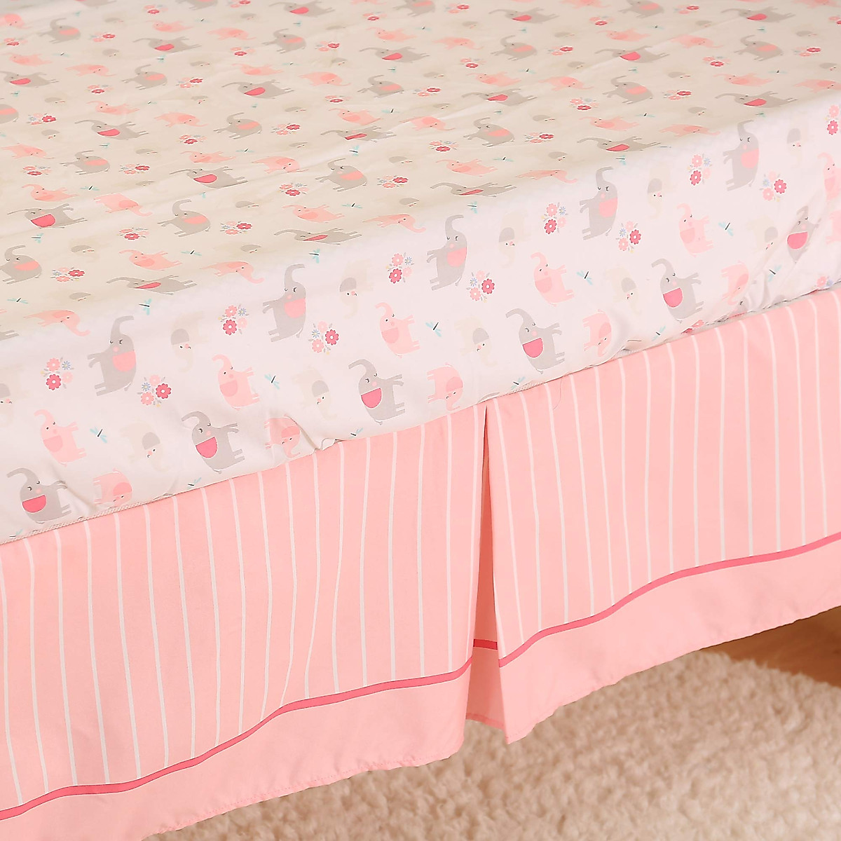 Brandream Jungle Elephant Crib Bedding Set for Girls Butterfly Birds Floral Baby Nursery Bedding Sets,3 Pieces - Blush Pink and Gray