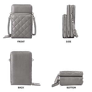 Emperia Mia Lightweight Triple Compartment Small Quilted Leather Phone Purse Crossbody Shoulder Bag for Women Grey2