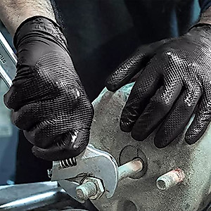 TITANflex Thor Grip Heavy Duty Black Industrial Nitrile Gloves, 8-mil, XL, Box of 100, Latex Free, Raised Diamond Texture, Powder Free, Food Safe, Rubber Gloves, Mechanic Gloves