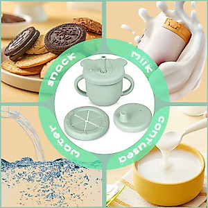 OUROBOT 3 in 1 Silicone Baby Sippy Cups, Snack Cup for Toddler with Two Handles, Multipurpose Silicone Training Cup for baby cup