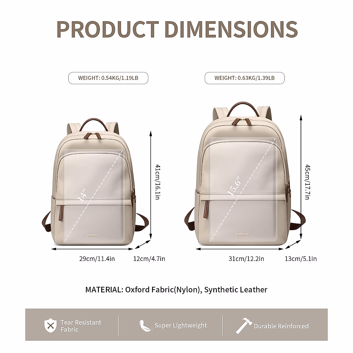 GOLF SUPAGS Laptop Backpack for Women Slim Computer Bag Work Travel College Backpack Purse Fits 15.6 Inch Notebook (Apricot)