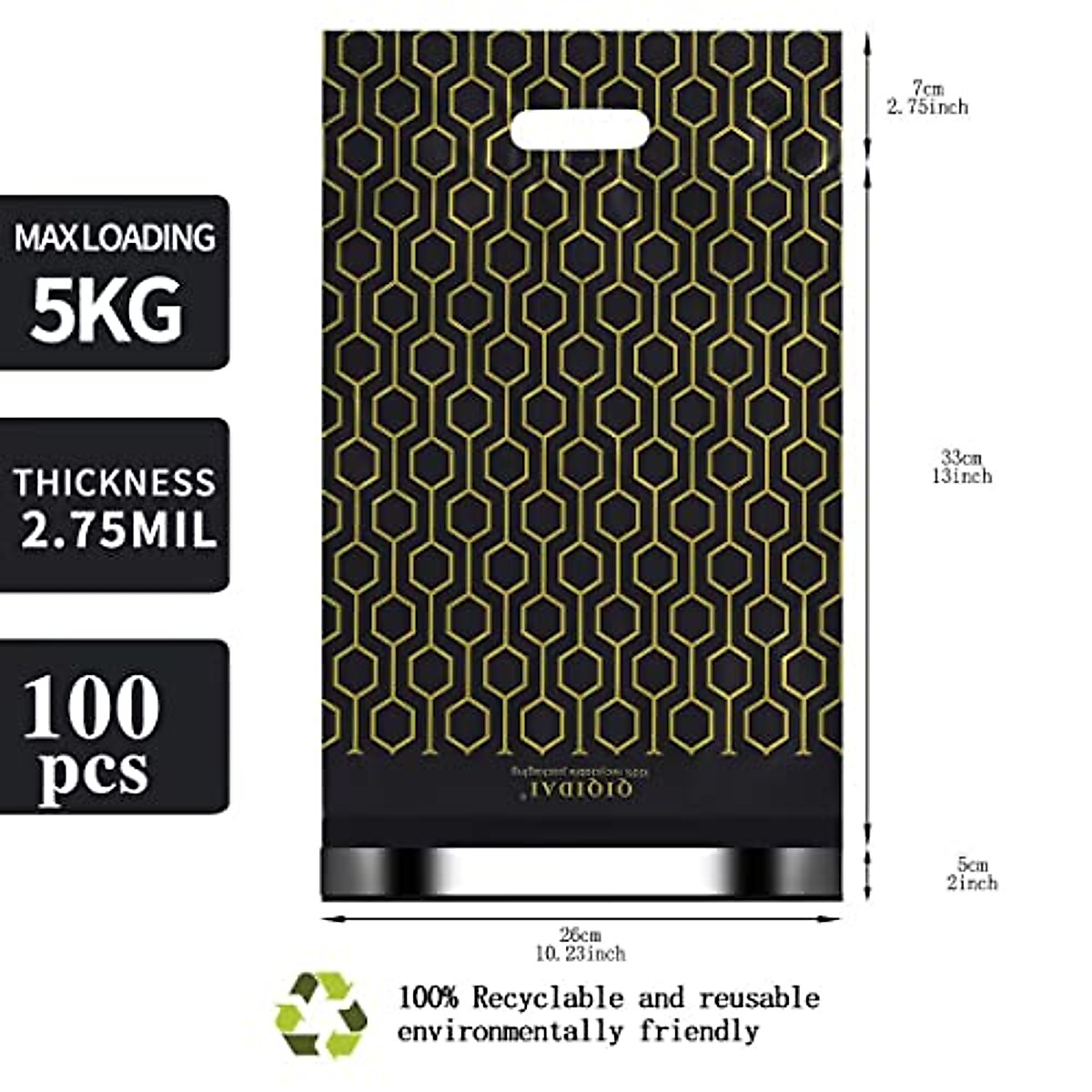 QIQIDAI Black Poly Mailers with Handle-100 Pack 2.75 Mil Thick-Easy to Carry Package Bags for Small Business, Thank You Shipping Bags for Clothing, Packaging Bags,Thank You Bags,Mailing Envelopes