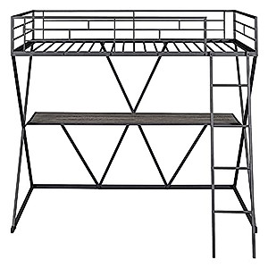 KARHIBLY Twin Size Loft Bed with Desk, Heavy-Duty Loft Bed X-Shaped Frame with Ladder and Full-Length Guardrails for Teens & Adults, No Box Spring Needed, Black