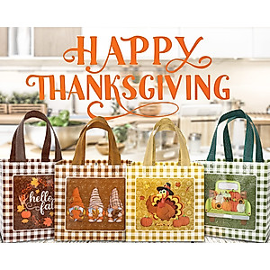 AnyDesign Fall Reusable Gift Bag Pumpkin Turkey Gnome Tote Bags with Handles Autumn Party Treat Bag Grocery Shopping Bag Waterproof Non-Woven Bags for Fall Thanksgiving Pumpkin Patch Party, 8 Pack