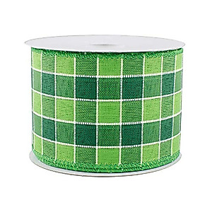 Green Checkered Wired Christmas Ribbon - 2 1/2" x 10 Yards, Wired Ribbon, Emerald Green, Kelly Green & Lime Plaid, Saint Patrick's Day, Easter, Earth Day, Spring, Decoration, Wreath