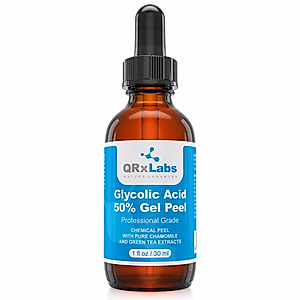 QRxLabs Glycolic Acid 50% Gel Peel With Chamomile And Green Tea Extracts - Professional Grade Chemical Face Peel For Acne Scars, Collagen Boost, Wrinkles, Fine Lines - Alpha Hydroxy Acid - 1 Bottle