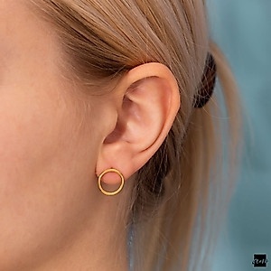 Amberta Women 925 Sterling Silver Minimalist Stud Earrings: Gold Plated Big Circumference Studs