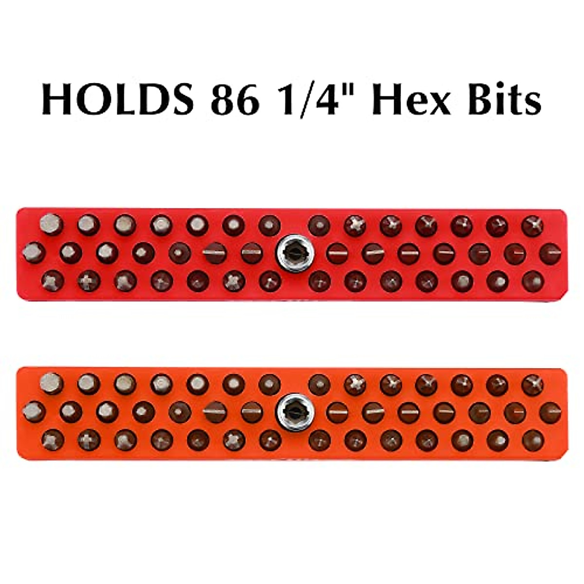 EMENTOL 2PCS 1/4" Magnetic Bits Holder Set - Red and Orange, 86PCS Hole, Bit Organizer with Strong Magnetic, Magnetic Bits Organizer, 2 Pieces