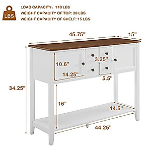 GOOD & GRACIOUS Buffet Sideboard Console Cabinet Narrow Wooden Kitchen Sideboard Table with Bottom Shelf and Storage Drawers White