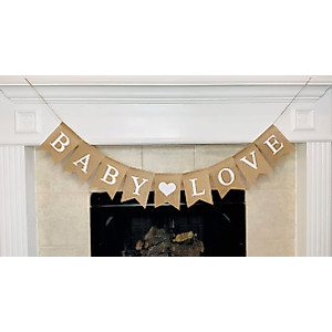 Shimmer Anna Shine BABY LOVE Burlap Banner for Baby Shower and Gender Reveal Party Decorations