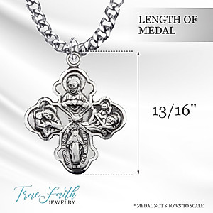 TrueFaithJewelry Sterling Silver 4 Way Medal Cross Pendant Necklace Religious Jewelry, 7/8 Inch