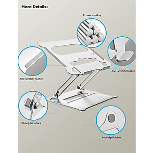 PHOCAR Laptop Riser Stand, Adjustable Laptop Stand Notebook Cooling Stand Foldable Aluminum Portable Computer Stand Compatible for MacBook,HP, Lenovo,Surface,Dell, ASUS, Laptops up to 17 Inch-Silver