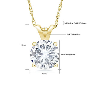Gem Stone King 14K Yellow Gold Forever Classic Moissanite from Charles & Colvard Solitaire Pendant Necklace For Women (0.80 Cttw, Round 6MM, with 18 Inch 14K Yellow Gold Chain)