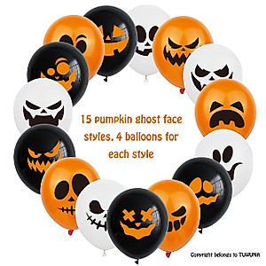 TUWUNA Halloween Party Decoration 60Pcs Halloween Balloons 12 Inch Latex Balloons 15 Styles Pumpkin and Ghost Face Balloon for Kids Birthday Party Favor Supplies Decorations Perfect for Your Party