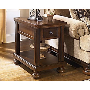 Signature Design by Ashley Porter Traditional Hand-Finished Rectangular Chair Side End Table, Dark Brown