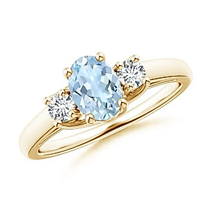 CARILLON 925 Sterling Silver 1.20 Ctw Oval Aquamarine Three Stone Women Engagement Ring (Yellow Plated, 5.5)