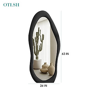 Otlsh Full Length Mirror, 63" x 24" Wall Mirror, Floor Mirror with Flannel Frame, Standing Mirror, Irregular Mirror Hanging or Leaning The Wall, Cloud Shaped, Black
