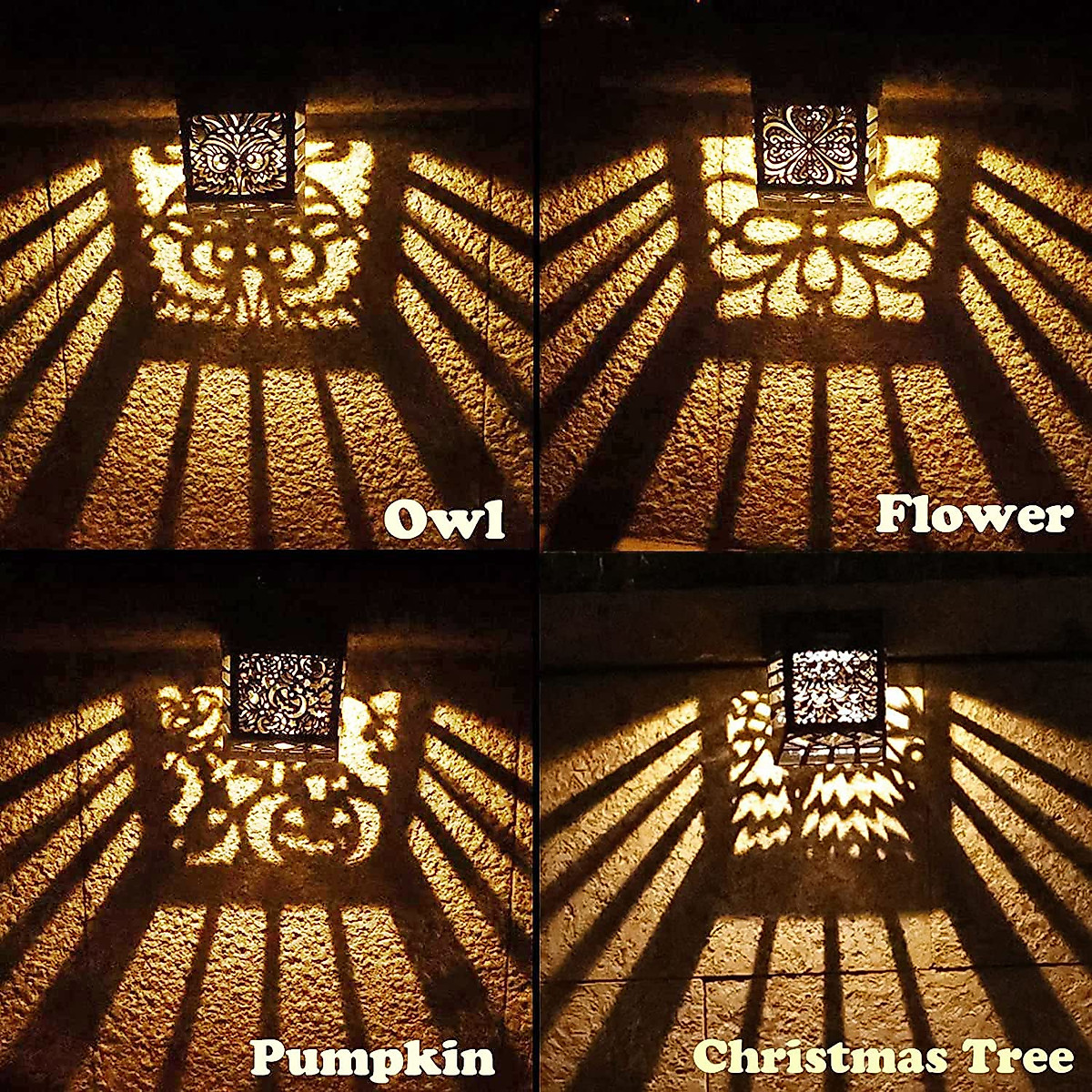 ALBINA Solar Deck Lights | Solar Fence Lights Outdoor Waterproof LED Garden Decorative Lights for Railing, Post, Step, Frontdoor | Auto ON/Off Outdoor Solar Lights with Christmas Tree Lamps, 4 Pack