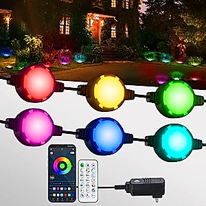 IPStank Outdoor String Light,30ft RGB Multi-Colors Smart WiFi Ground Lights, Landscape Lights, Waterproof, Garden Yard Party Decor, Stake Light for Pathway Lawn Patio Deck Walkway Courtyard