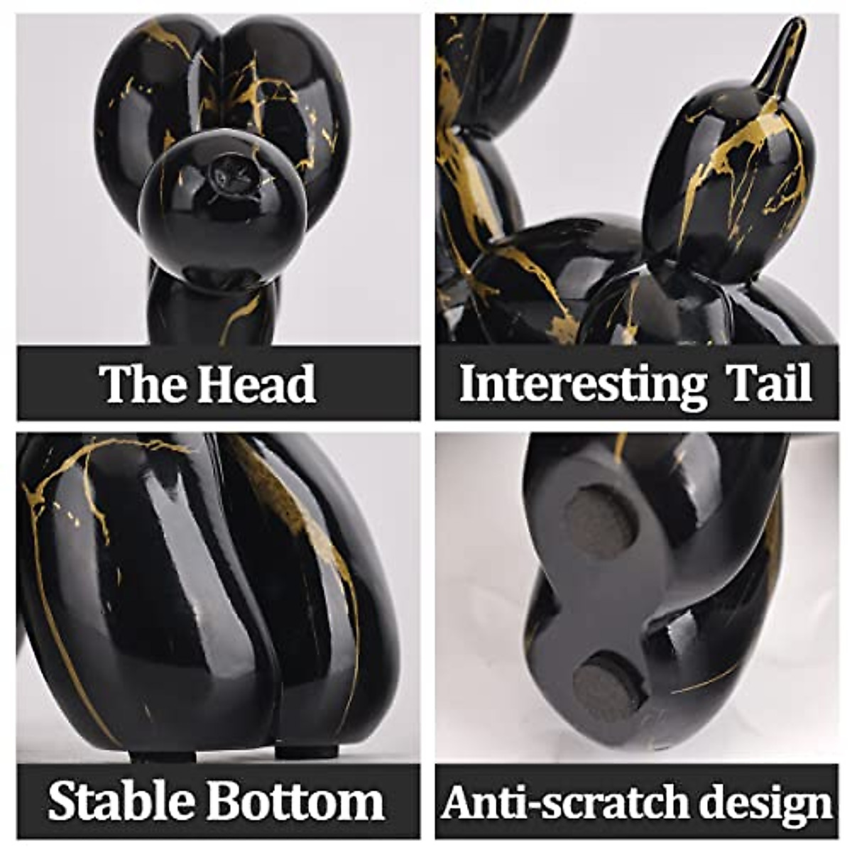 QIANLING Black Balloon Dog Statue, Black Decor Resin Balloon Dog Sculpture, Black Balloon Dog Statues for Home Decor, Modern Living Room, Room, Bookshelf, Mantel, Centerpieces
