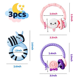 3pcs Baby Teething Rings, Silicone Teether with Rattle Sensory Teething Relief Soothing Teether Toys Soothes Baby Gum Pain, Lollipop Marshmallow Zebra Biting Ring Oral Chew Tools for Infants