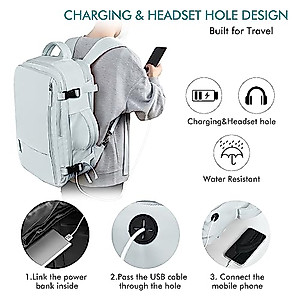 Beraliy Large Travel Backpack, Carry On Backpack, Women Airline Flight Approved luggage,17'' Laptop Backpack, 40L Outdoor Sports Business Hiking Overnight Backpack, Light-blue