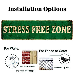 KIOZIY Tin Sign Stress Free Zone Rustic Lake Beach House Cottage Cabin Metal Signs 4" x 16"