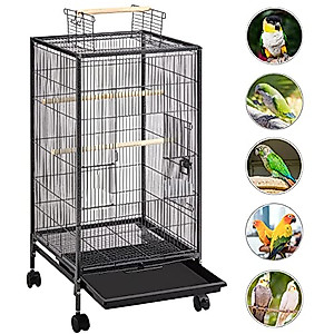 Yaheetech 40 Inch Wrought Iron Bird Cage Open-Top Parrot Cage with Rolling Stand for Parakeets Cockatiels Budgies Parrotlets Lovebirds Canary Small-Sized Birds Parrots
