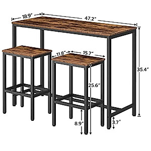 HOOBRO Bar Table and Chairs Set and High Counter Stools Bundle,3-Piece Breakfast Table Set for Kitchen Living Room, Dining Room, BF52BT01-BF04BY01G1