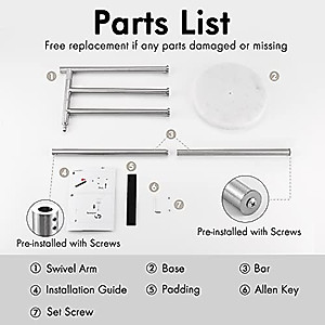 KES Towel Racks for Bathroom, 40-Inch Swivel Arms Standing 3 Bath Towel Racks with Weighted Marble Base, SUS304 Stainless Steel Brushed Finish, BTH219-2