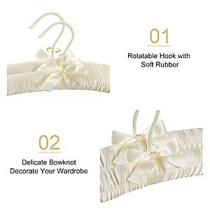 TOPIA HANGER Padded Hangers for Women Clothing,17-inch Satin Hangers 10 Pack Thick Foam Padded No Shoulder Bump for Sweaters, Coat, Blouses, Dresses-Ivory,CT18I-10