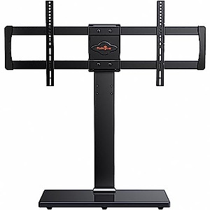Perlegear Universal TV Stand Mount, Heavy-Duty Tabletop TV Stand for 43–85 inch TVs up to 99 lbs, Swivel TV Stand with Tempered Glass Base, Height-Adjustable TV Stand Base, Max VESA 800x400mm