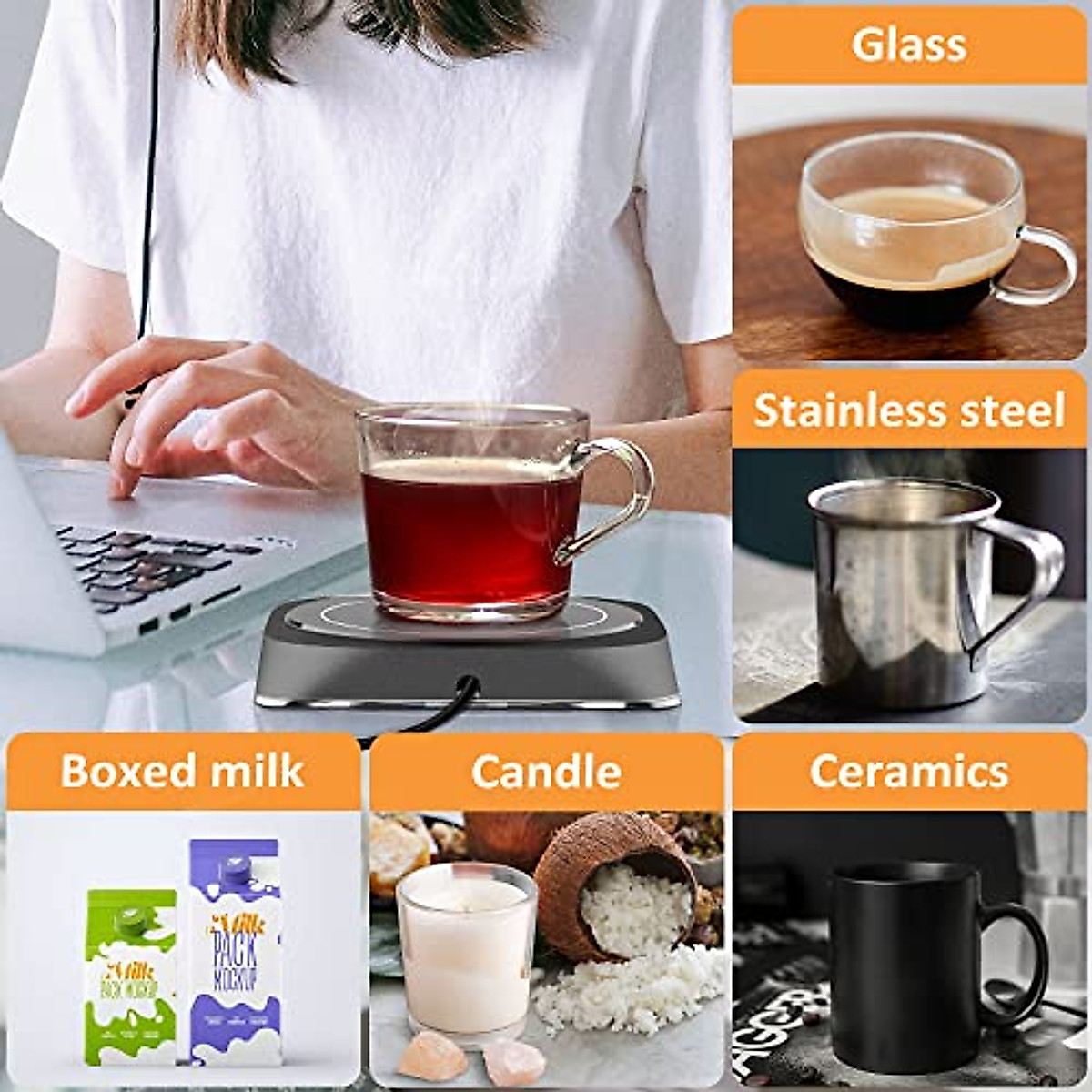KitchenBoss Smart Coffee Mug Warmer: Coffee Cup Warmer for Desk with 3 Temperature Setting, Coffee Cup Warmer Candle Warmer with Auto Shut Off Beverage Heating Plate